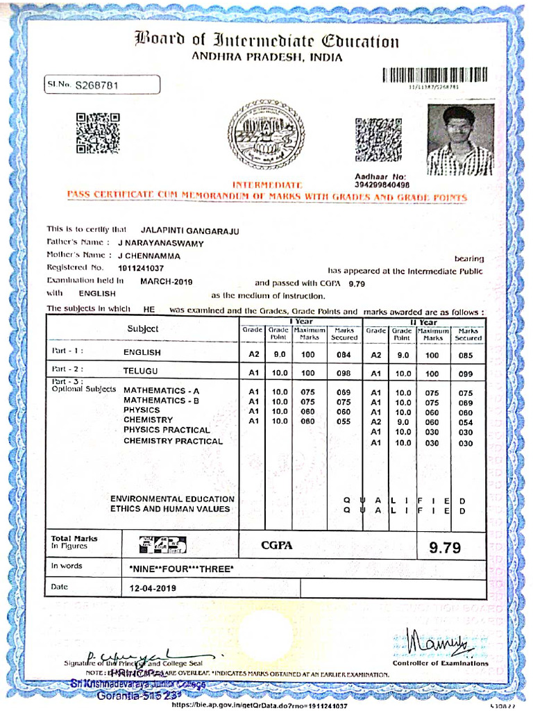 12th marks card | PDF