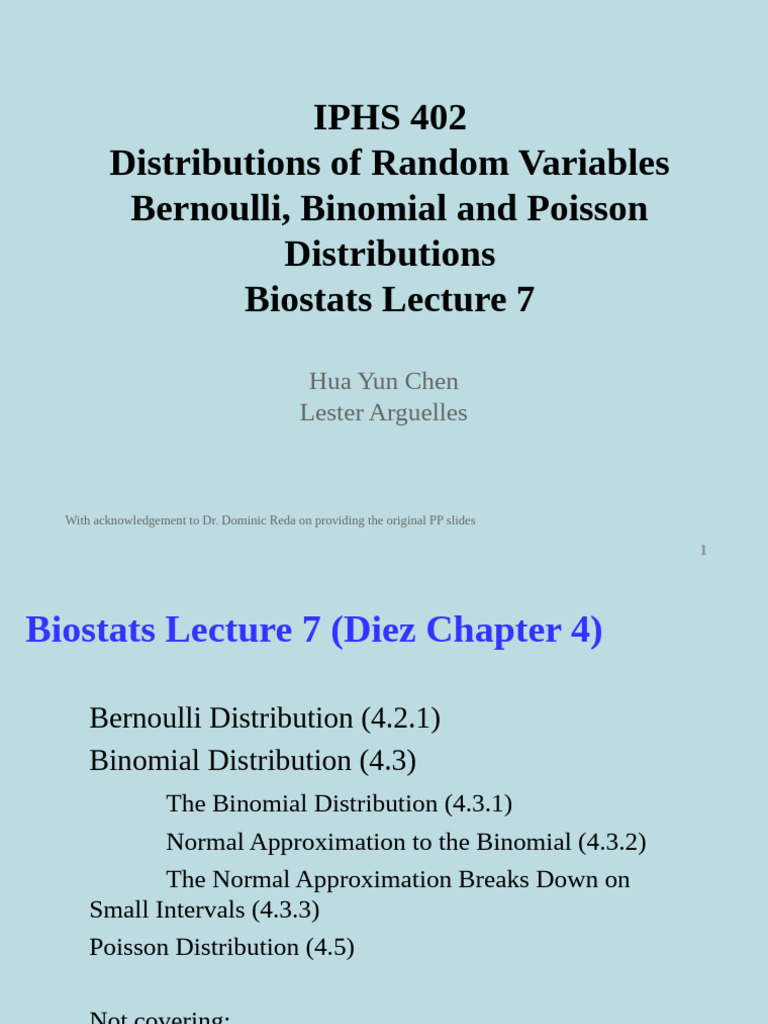 Biostats Lecture 7 Bernoulli, Binomial and Poisson Distributions(2) | PDF | Probability ...