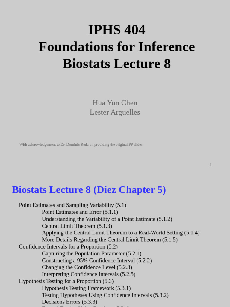 Biostats Lecture 8 Foundations For Inference | PDF | P Value | Hypothesis
