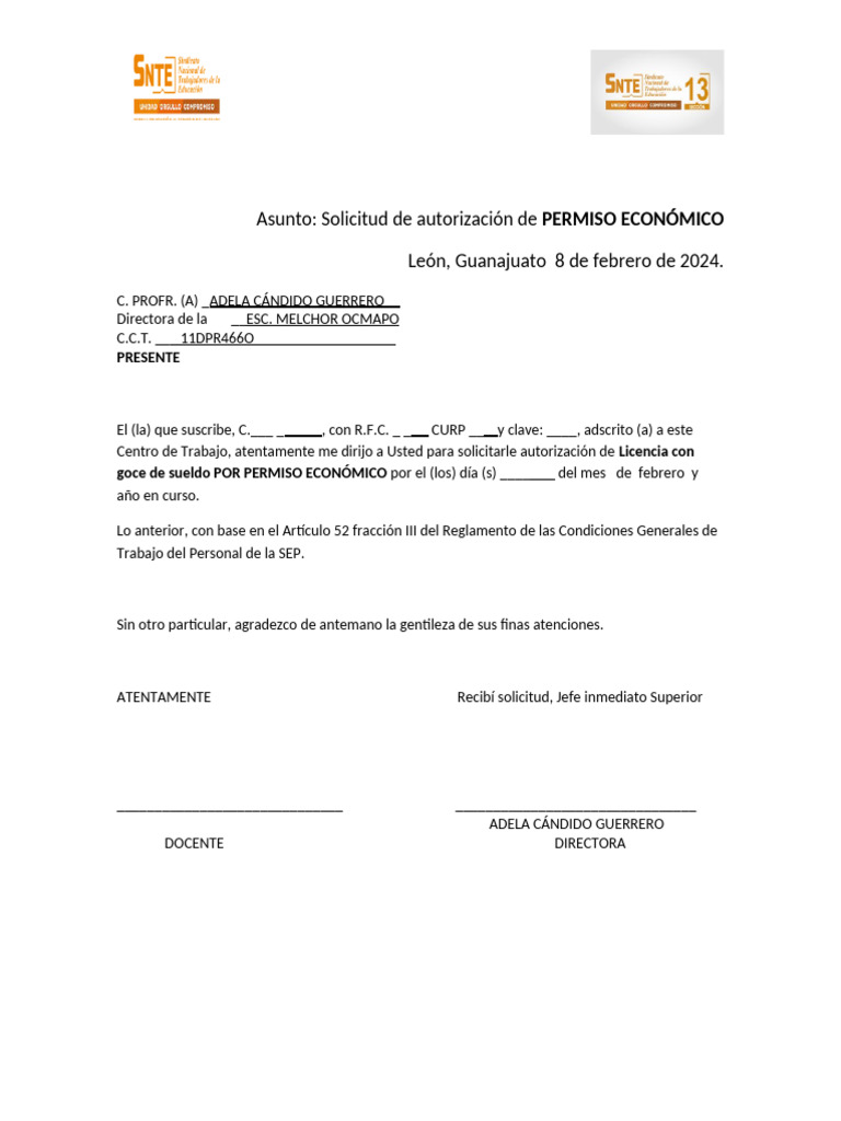 Formato Permiso Economico | PDF