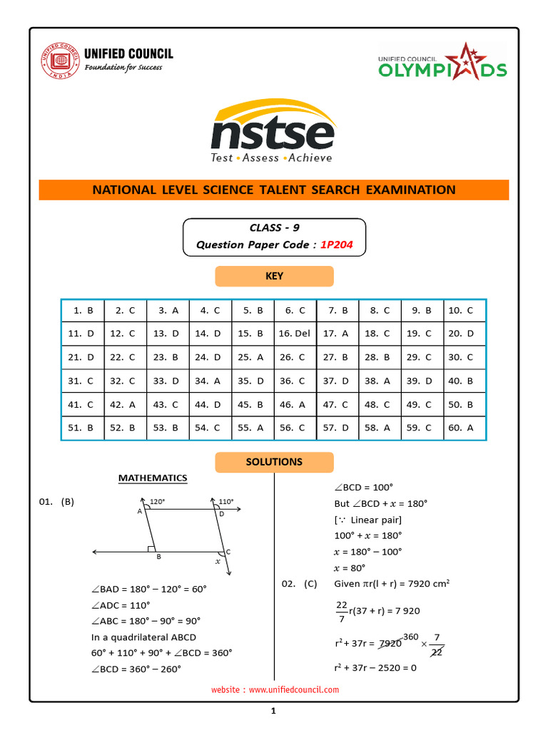 CL - 9 - NSTSE-2024-Paper-1P204 Key | PDF | Matter | Liquids