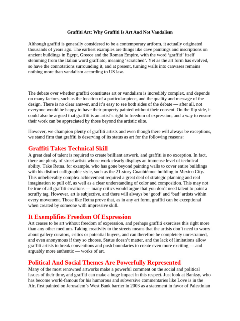 Grafitti Art or Vandalism | PDF | Graffiti | The Arts