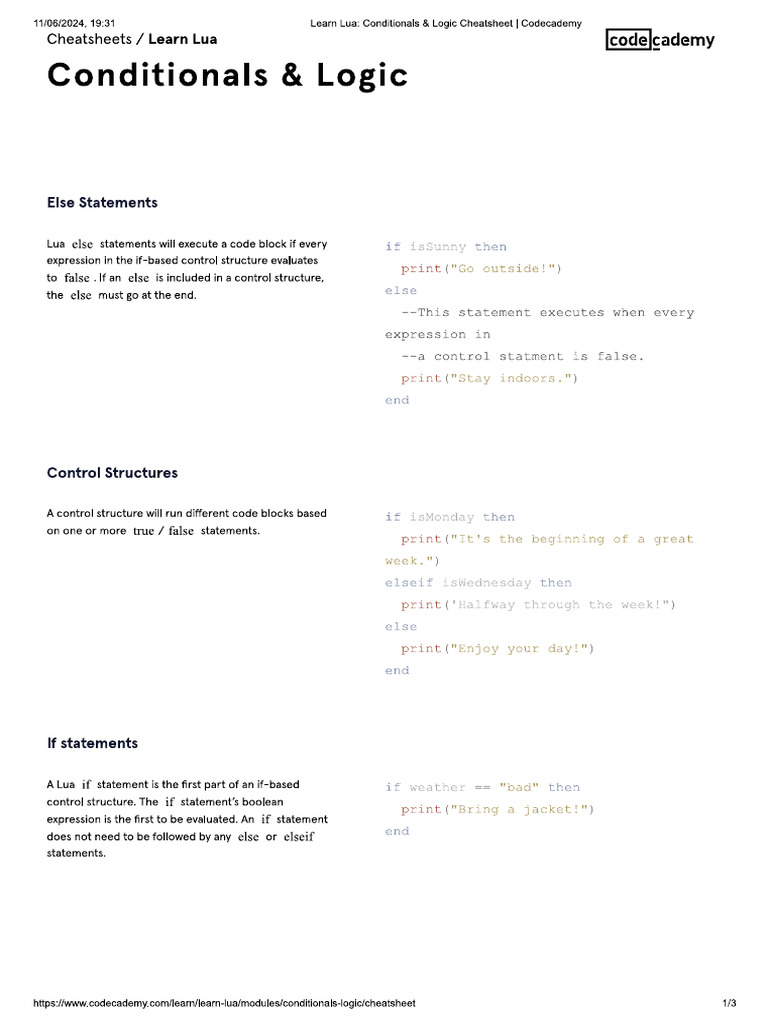 Lua Cheatsheet 3 | PDF