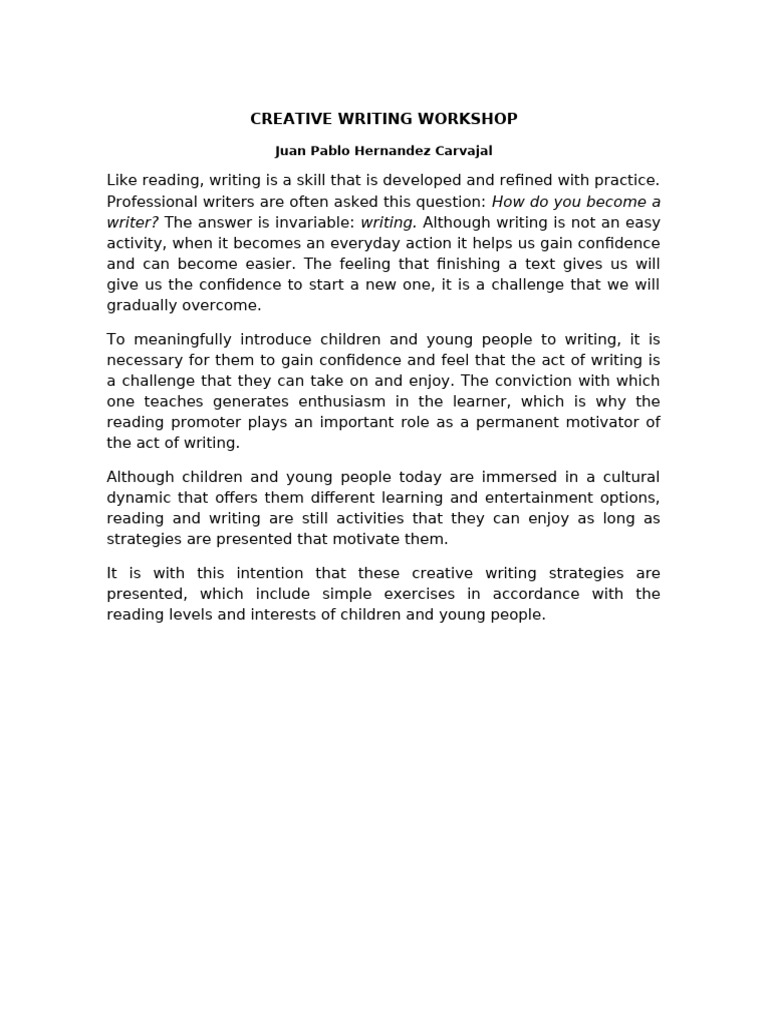 Creative Writing Workshop Activities | PDF | Drawing | Poetry