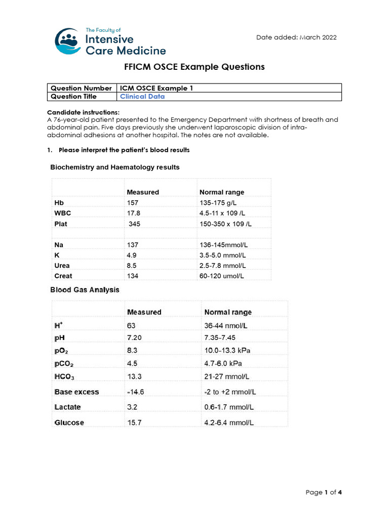 FFICM - OSCE - Example - Question - 1 - Clinical Data | PDF | Ct Scan ...