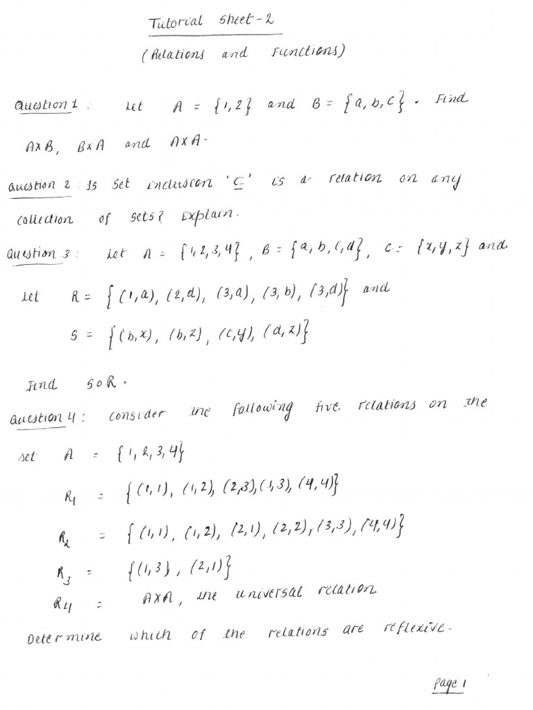Tutorial Sheet - 2 (Relations and Functions) | PDF