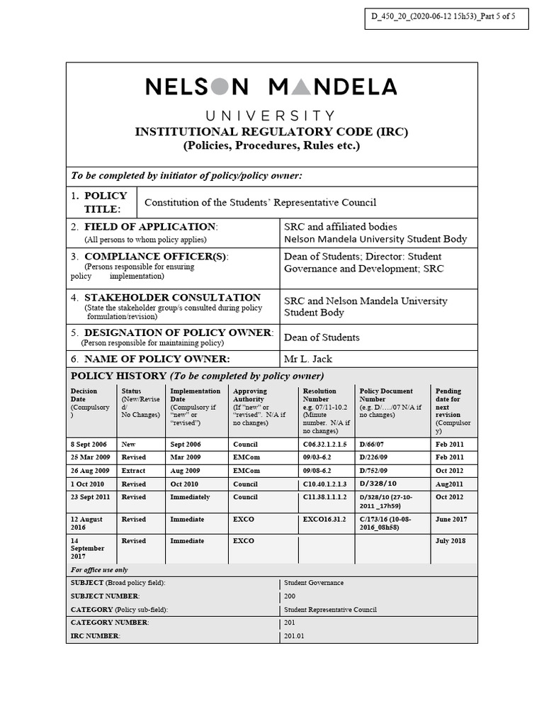 Constitution of Student Representative Council | PDF | Parliament Of ...