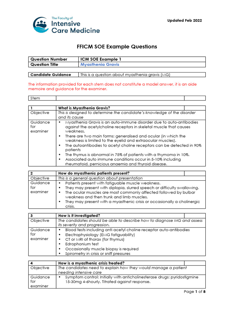FFICM SOE Example Questions | PDF | Cortisol | Adrenal Gland