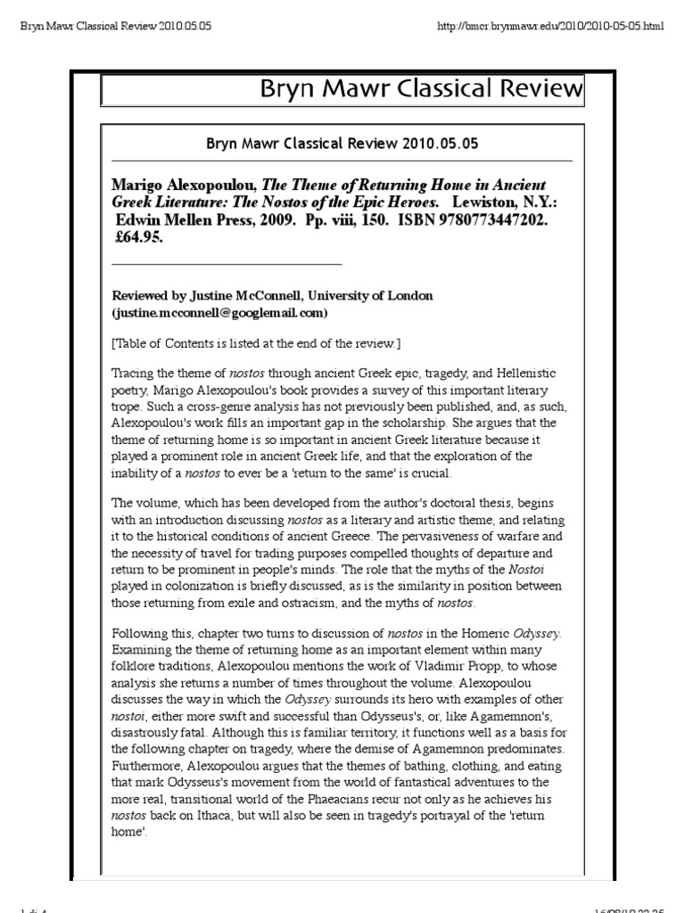 Nostos in Ancient Greek Literature | PDF | Odysseus | Tragedy