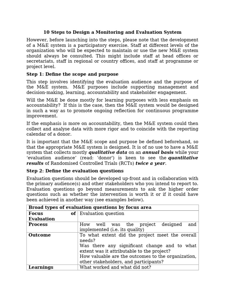 10 Steps for Effective M&E System Design | PDF | Evaluation | Audit
