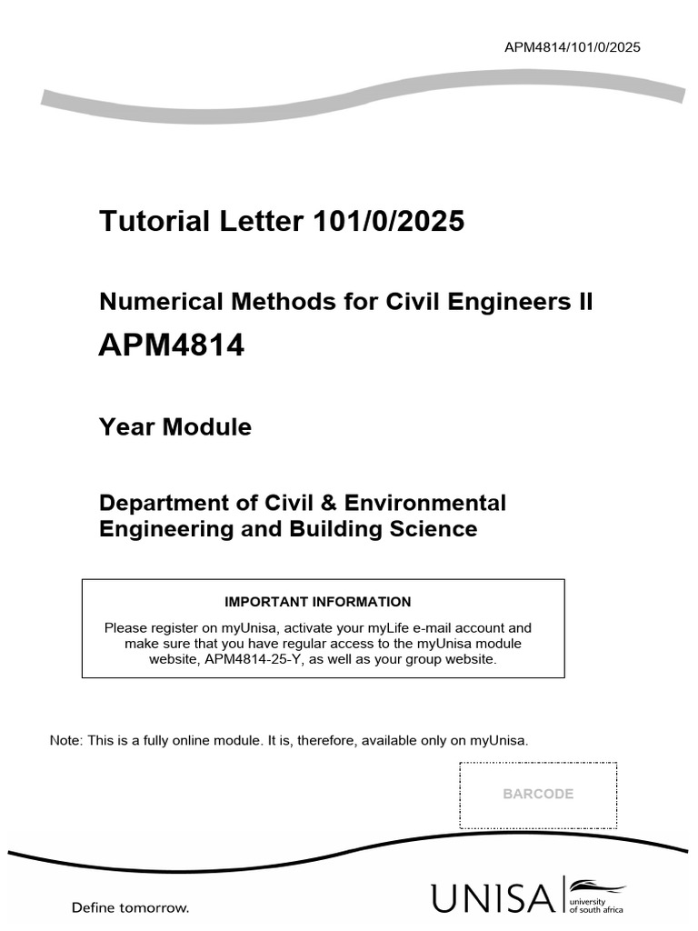 APM4814 - Tutorial Letter - 2025 | PDF | Partial Differential Equation