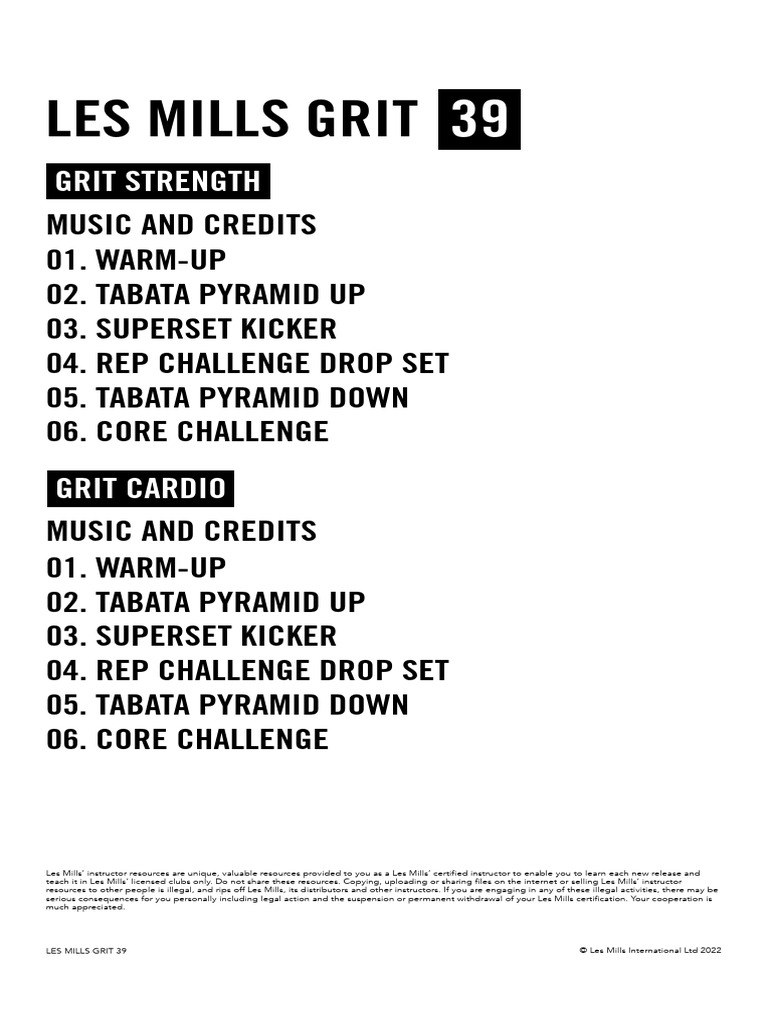 Les Mills GRIT 39 Instructor Guide | PDF | High Intensity Interval ...