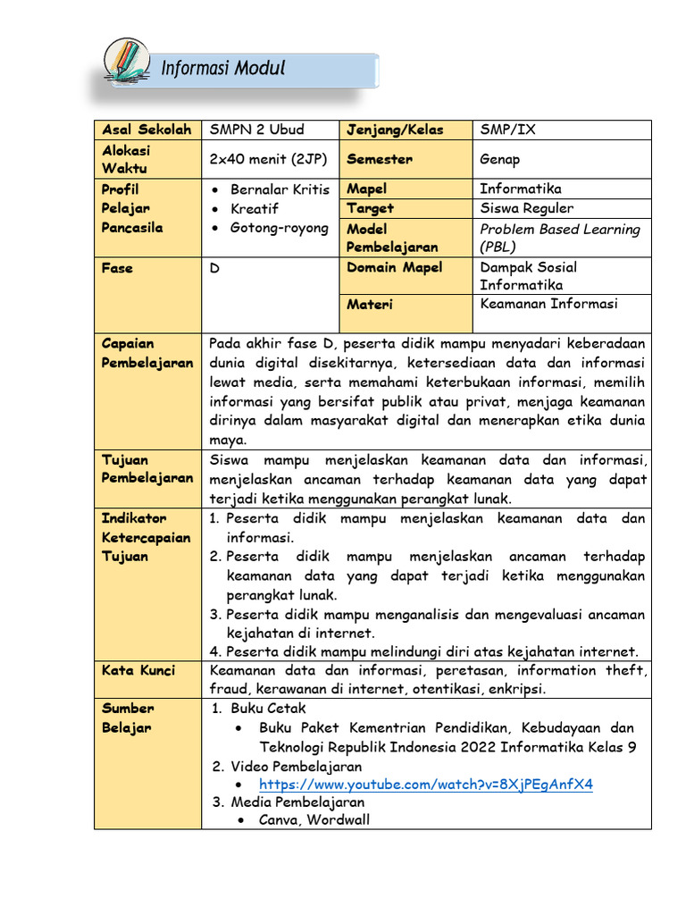 Modul Ajar Informatika Kelas 9 Genap | PDF