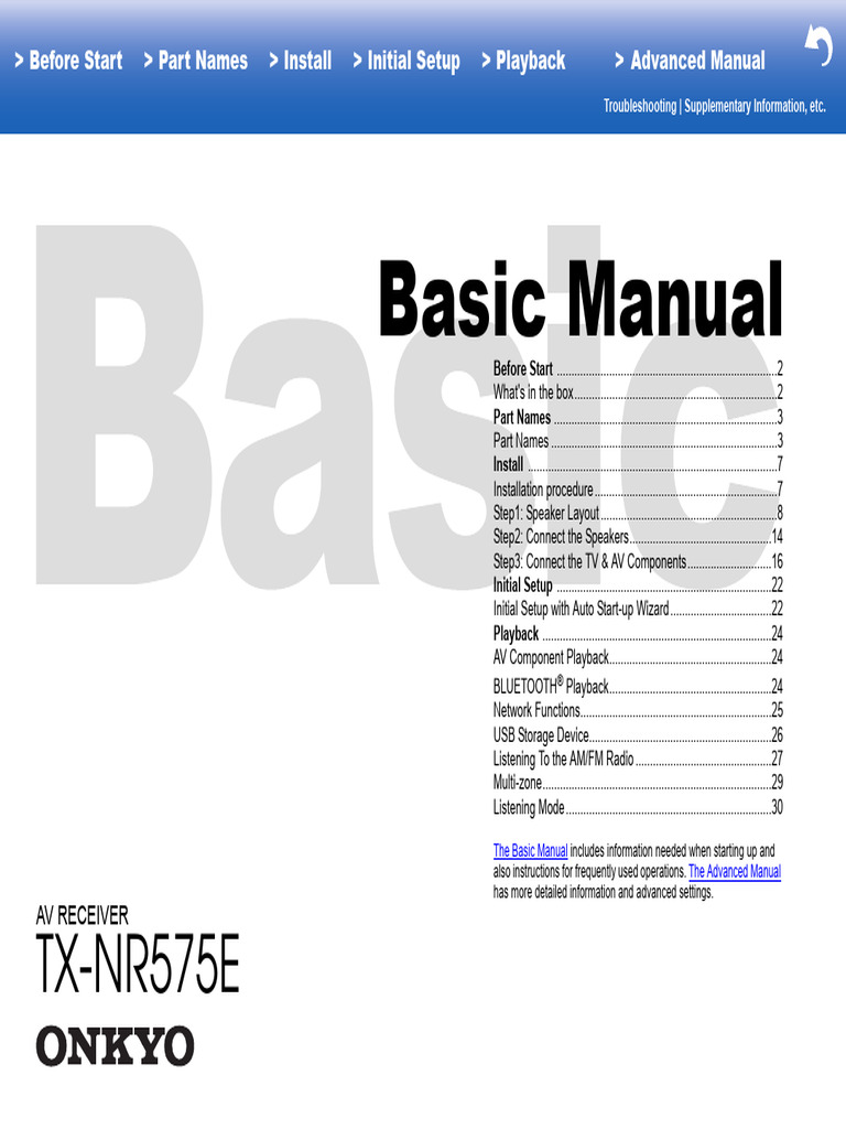 TX-nr575e Adv Bas Manual En | PDF | Loudspeaker | Hdmi