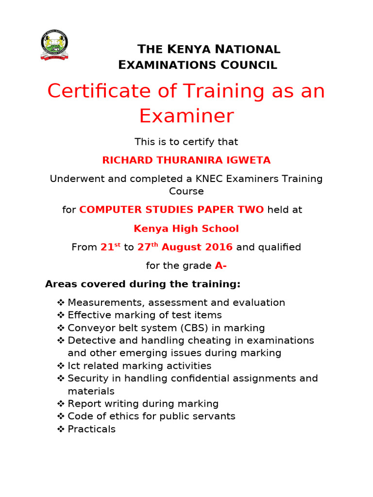 Examiner Training Certification | PDF