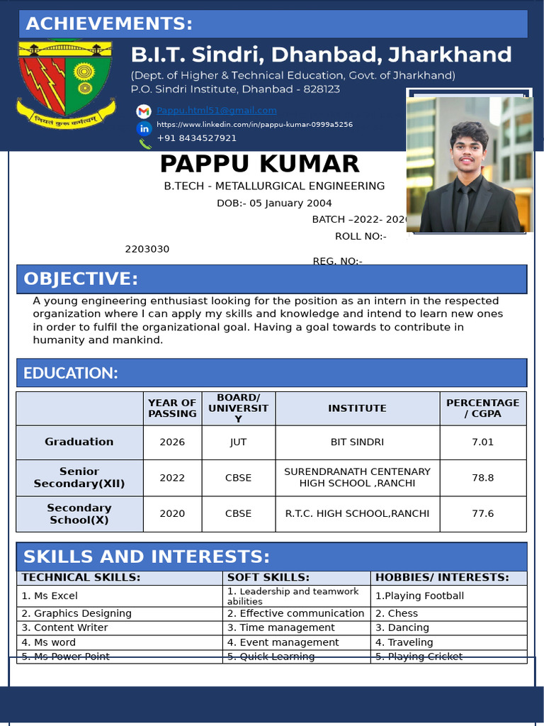 Pappu Kumar Resume Internship | PDF | Learning | Cognition