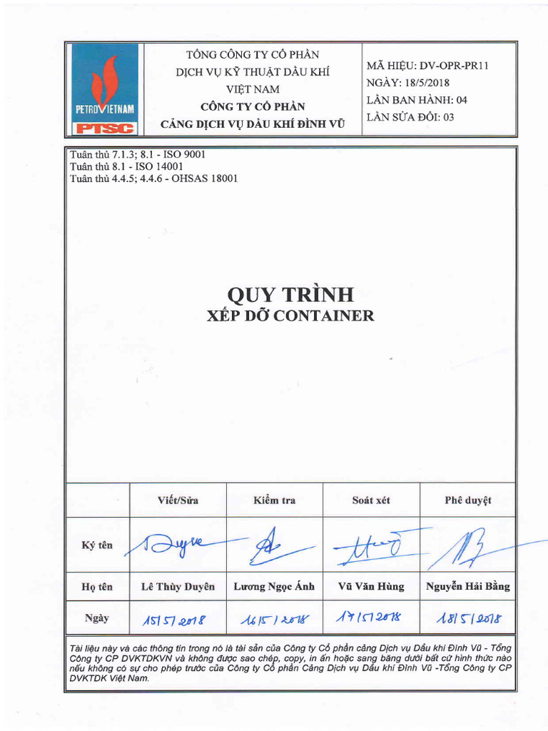 DV-OPR-PR11 Quy trình xếp dỡ Container | PDF