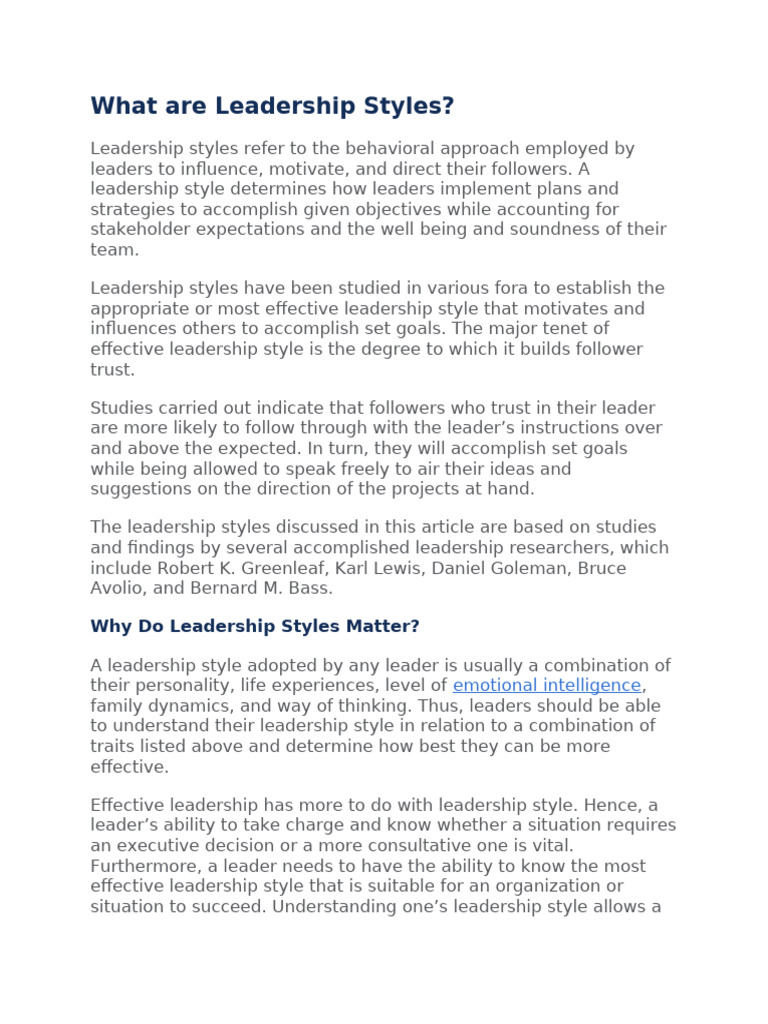 Understanding Leadership Styles Explained | PDF | Leadership ...