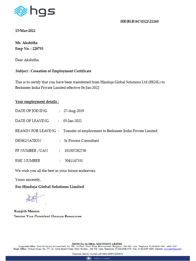 Transfer Certificate | PDF