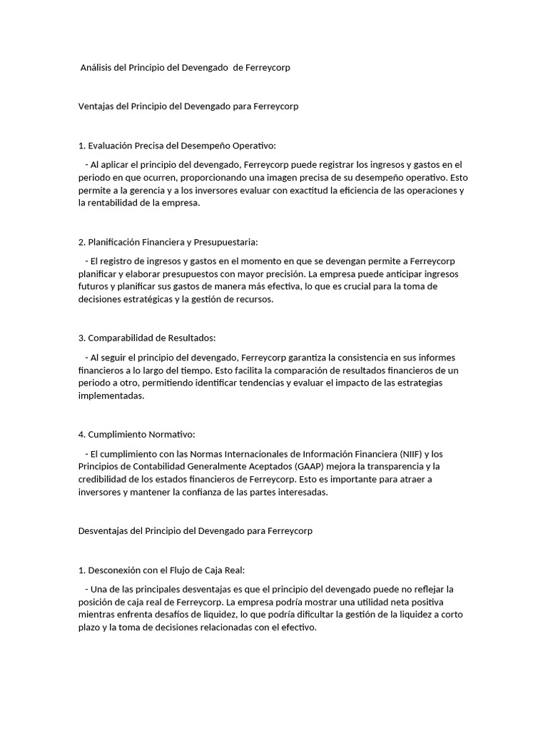 Ventajas y Desventajas del Devengado en Ferreycorp | PDF | Contabilidad ...