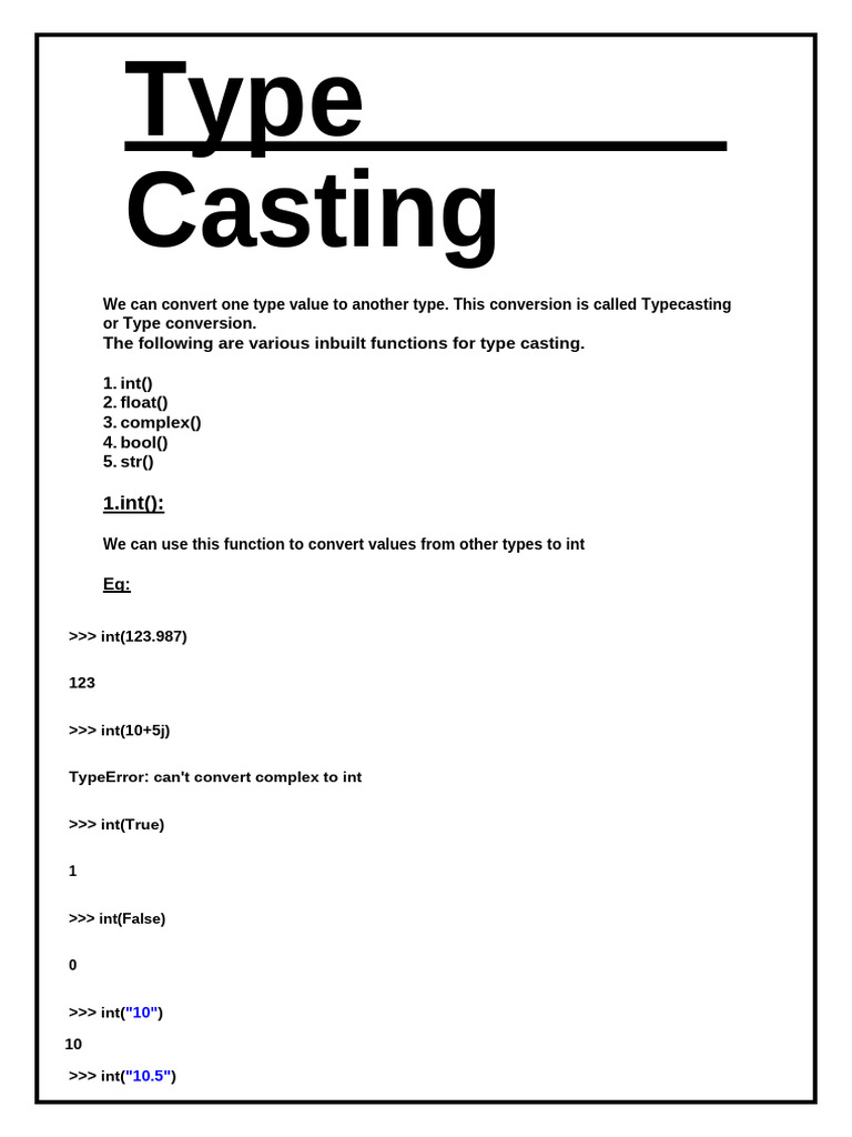 4. Type Casting | PDF | Boolean Data Type | Integer (Computer Science) 4. Type Casting | PDF | Boolean Data Type | Integer (Computer Science)