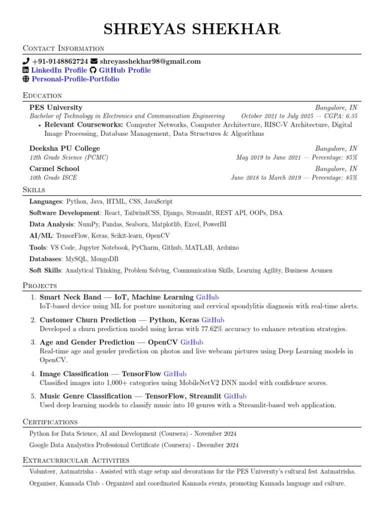 Shreyas_Resume | PDF | Computer Science | Computing