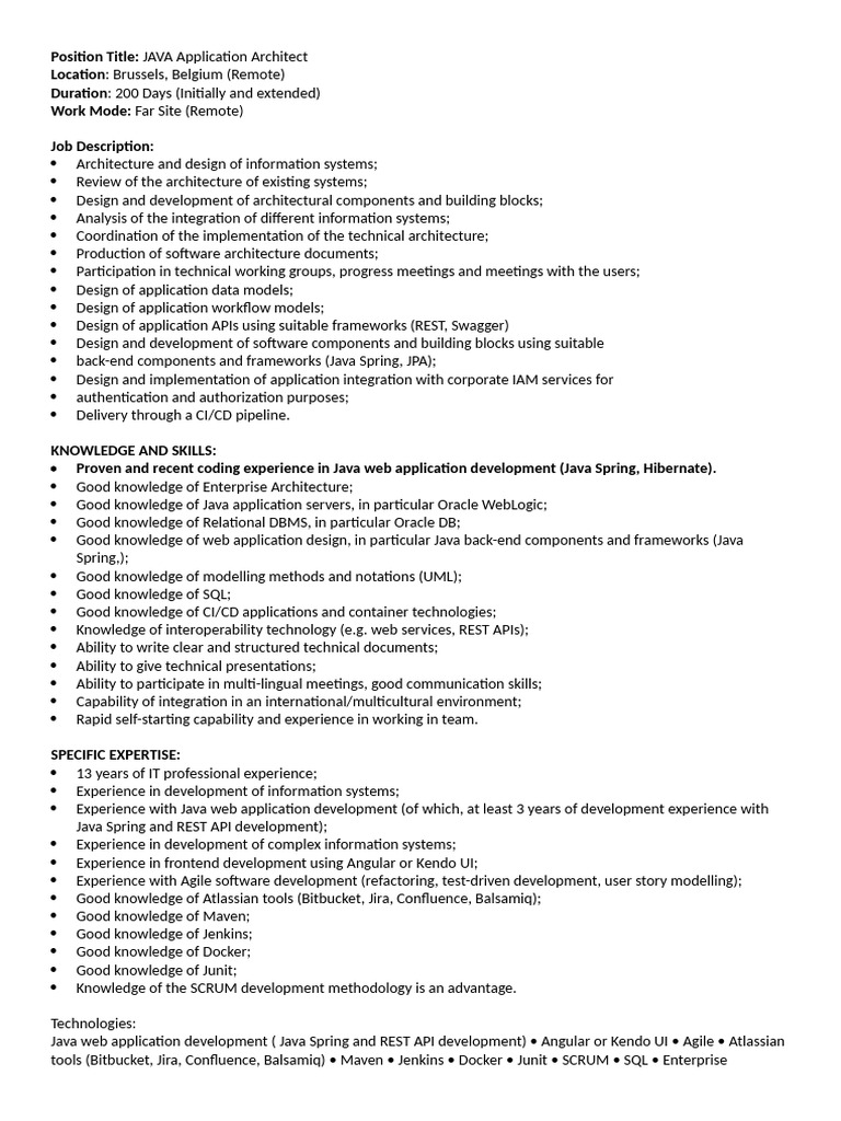 Java Application Architect Job - Remote | PDF | Java (Programming ...