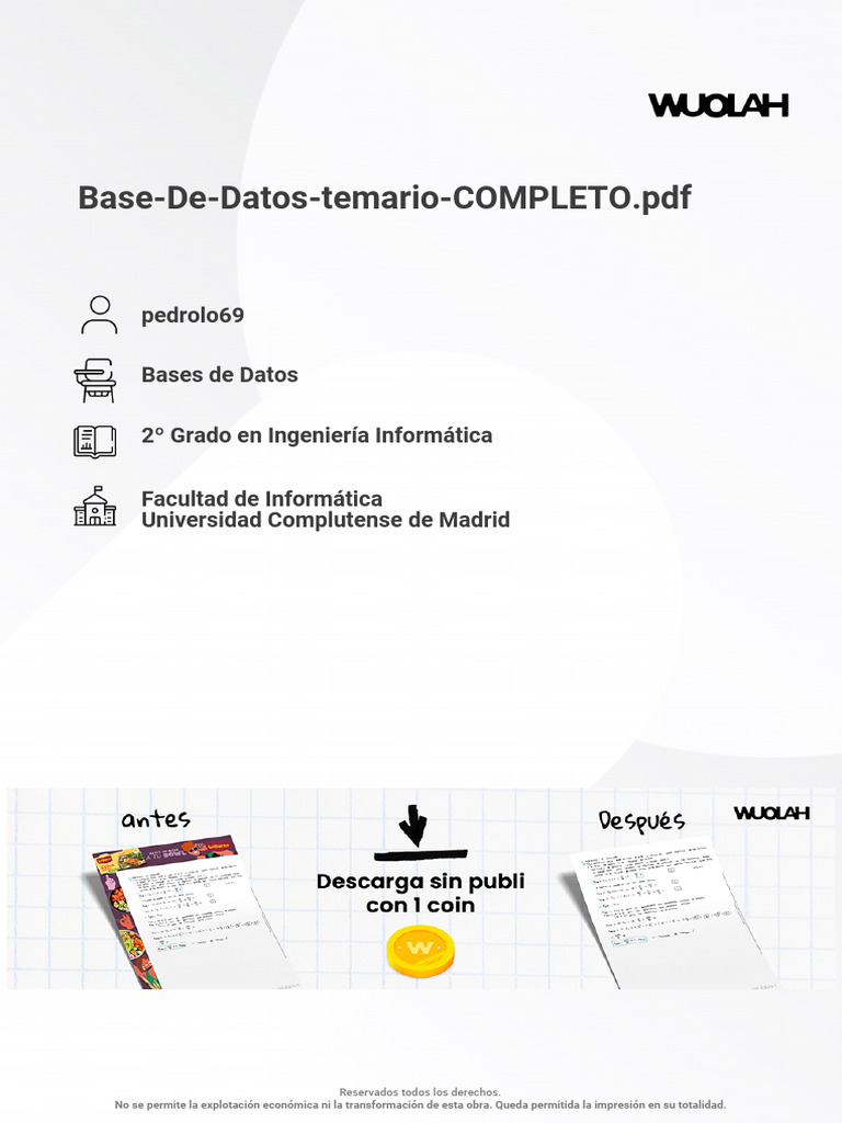 Wuolah Free Base de Datos Temario COMPLETO | PDF | Informática