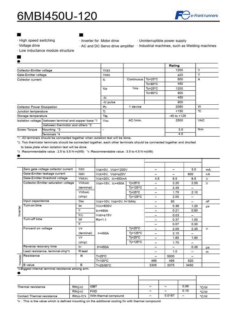 6MBI450U 120 Fuji IGBT Module - DataSheet | PDF | Computer Engineering ...