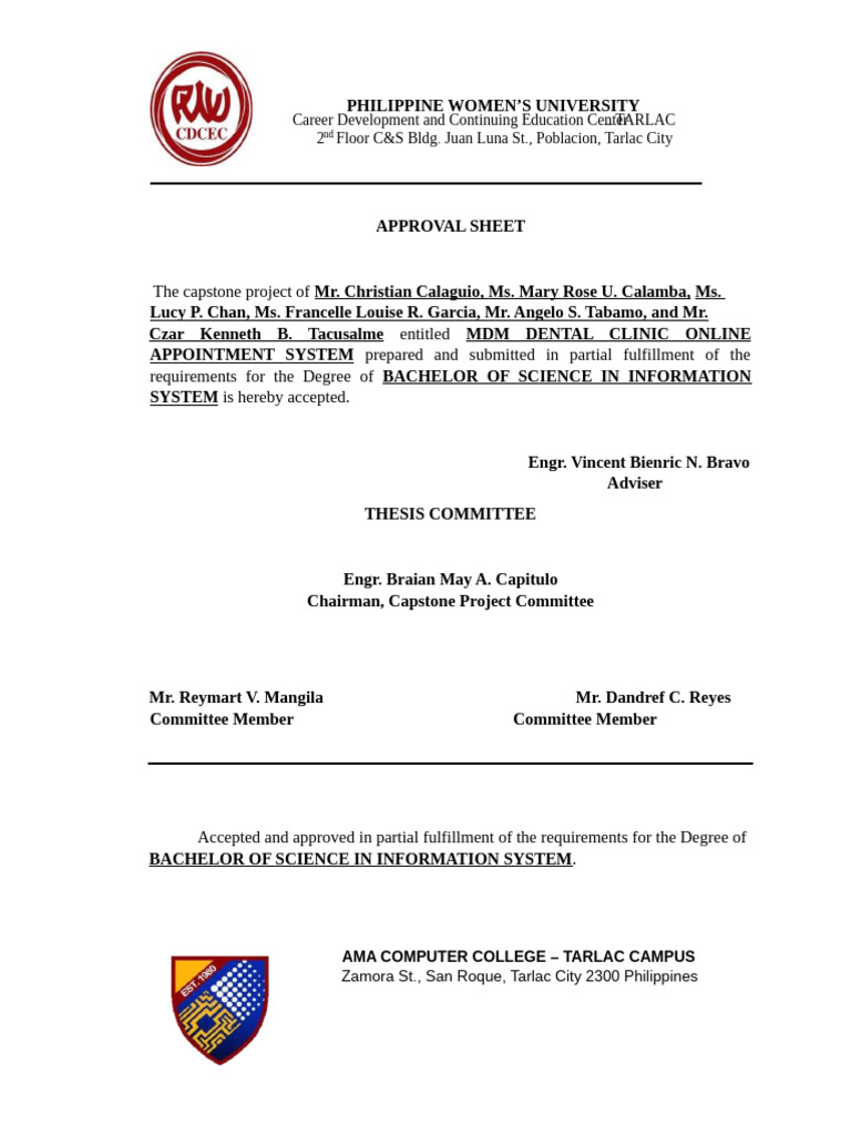 MDM Dental Clinic Appointment System Approval | PDF