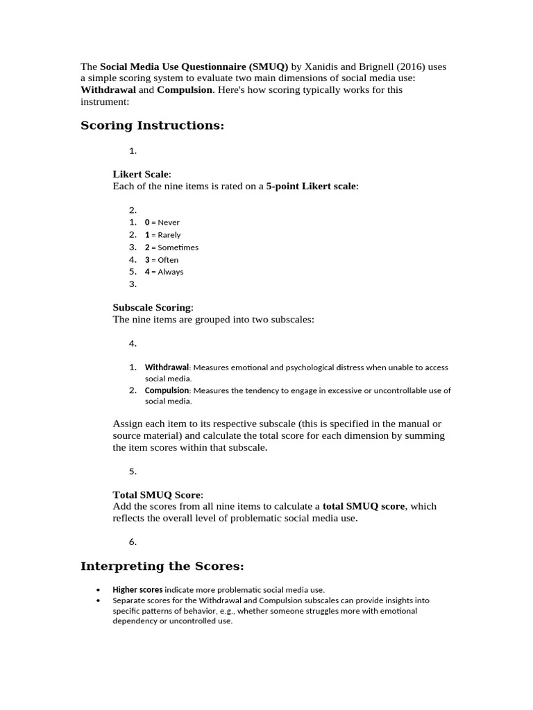 The Social Media Use Questionnaire | PDF | Likert Scale | Mental Health