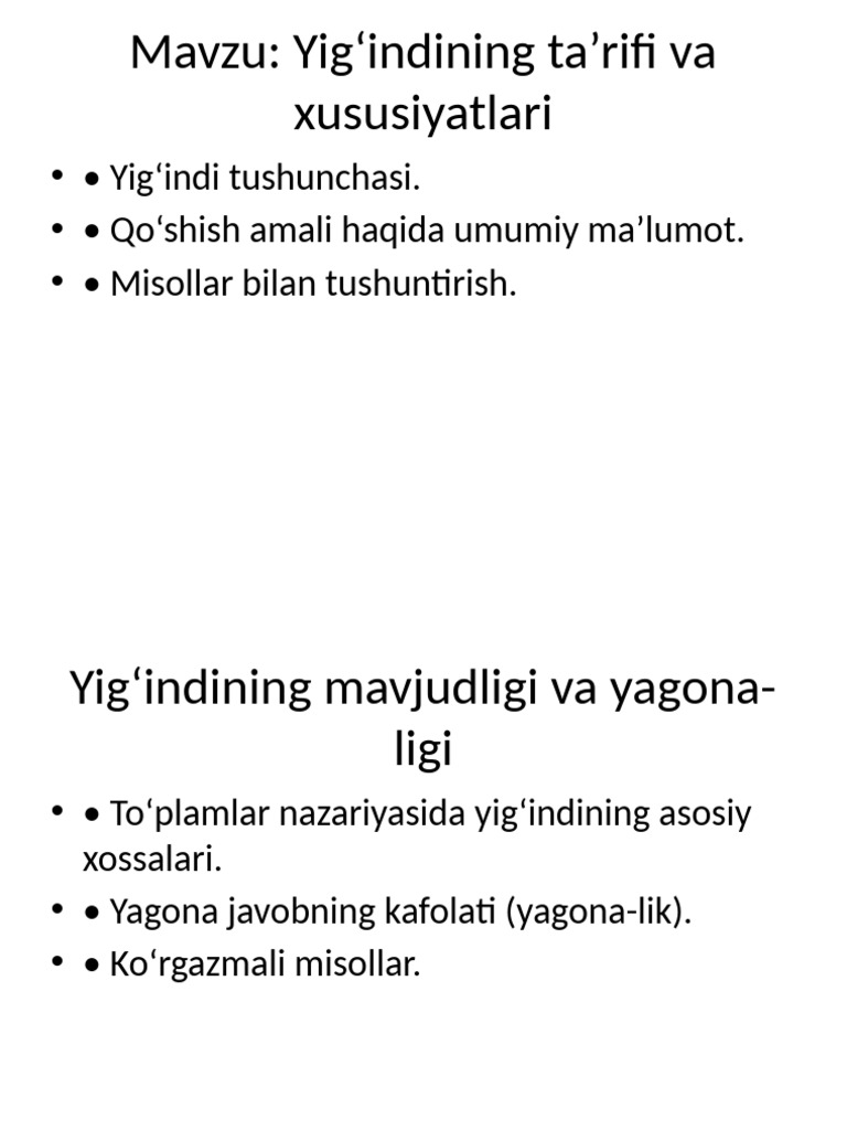 Yigindining Tarifi Slaydlar | PDF
