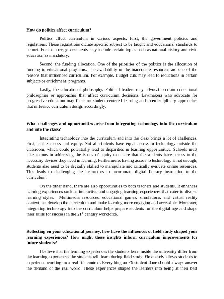 How Do Politics Affect Curriculum | PDF | Curriculum | Learning
