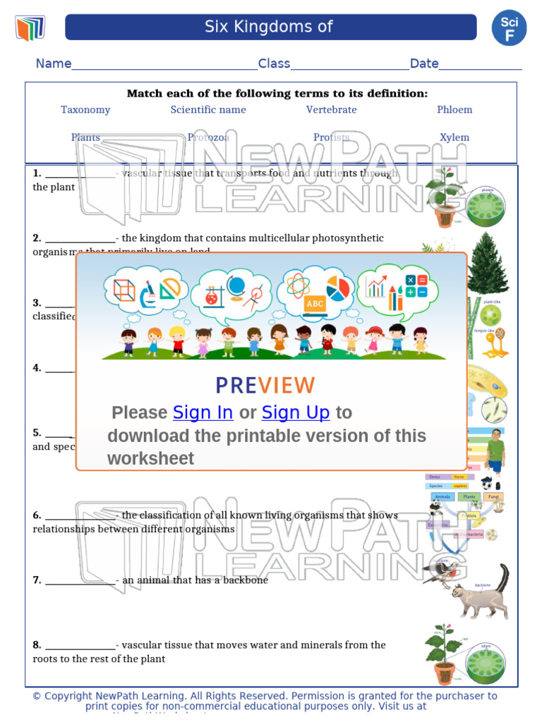 Vocabulary Science Grade 6 Six Kingdoms of Life 2030 3 | PDF | Plants ...