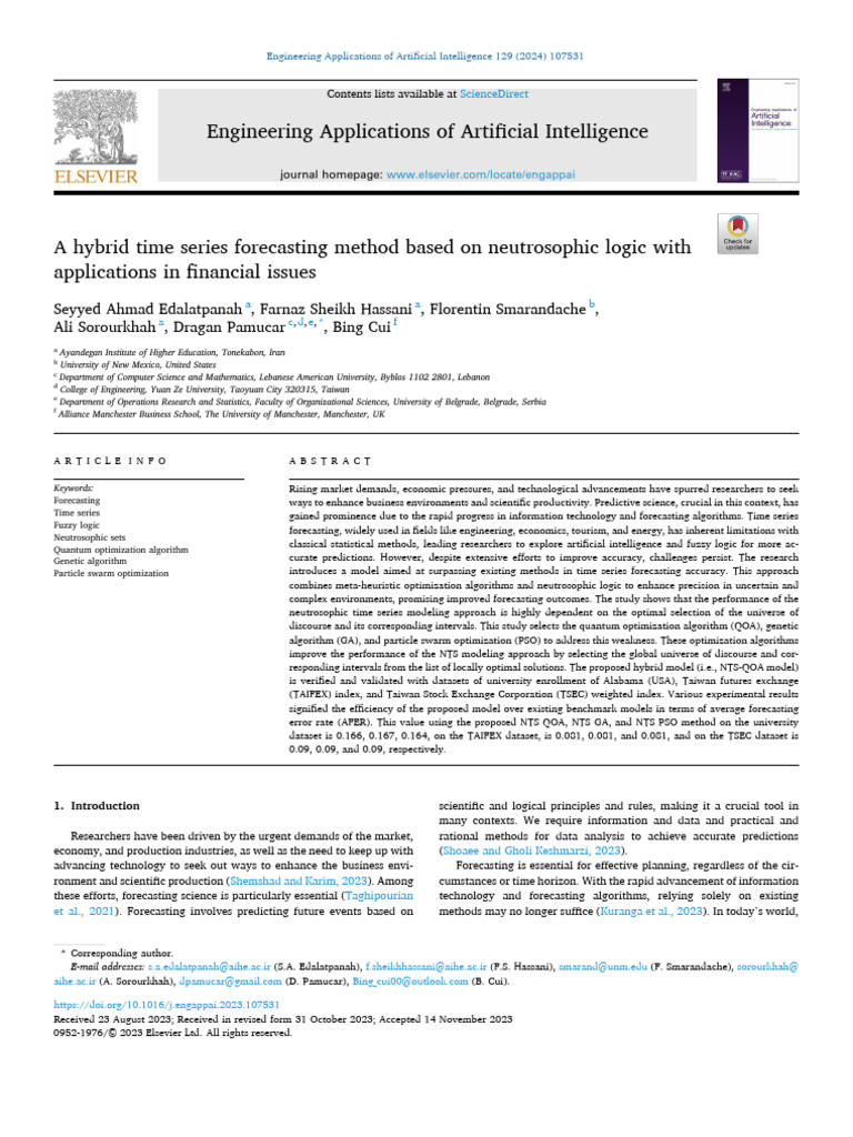 A hybrid time series forecasting method based on neutrosophic logic with applications in ...