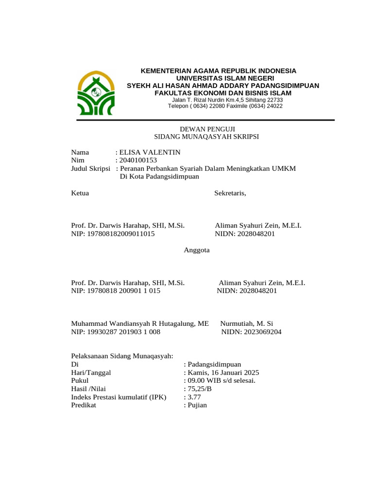 Nilai Sidang Valen | PDF