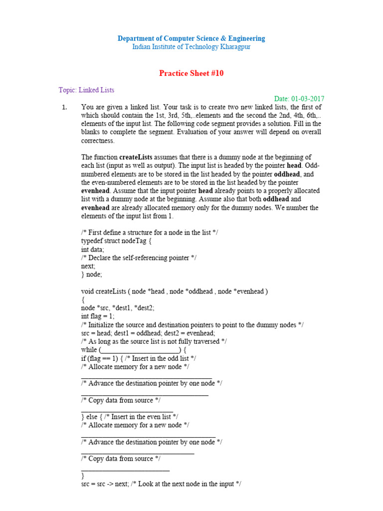 Practice-10 Linked Lists | PDF | Pointer (Computer Programming ... Practice-10 Linked Lists | PDF | Pointer (Computer Programming ...