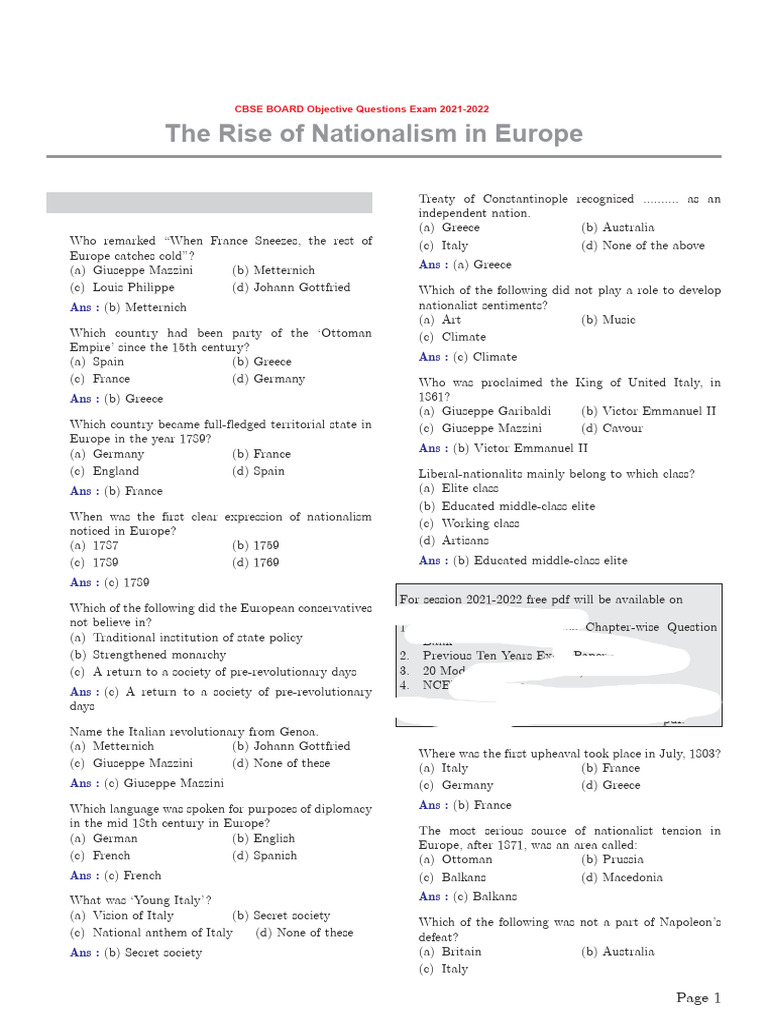 CBSE Nationalism Exam Guide | PDF | Nationalism | Reason