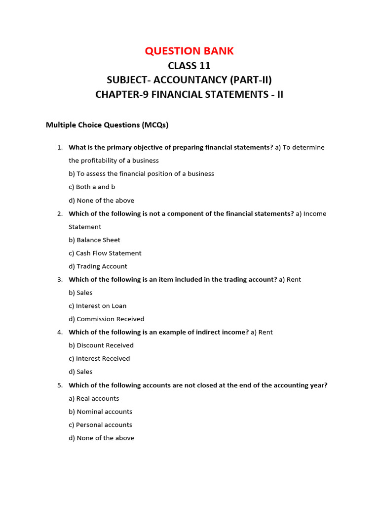 Class 11 Acc Chapter-9 Financial Statements - II | PDF | Income Statement
