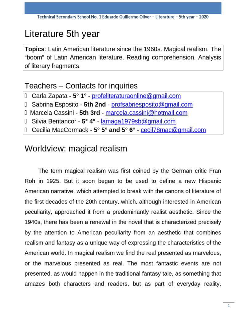 Themes and Activities Literature Magical Realism.1 | PDF | Latin ...