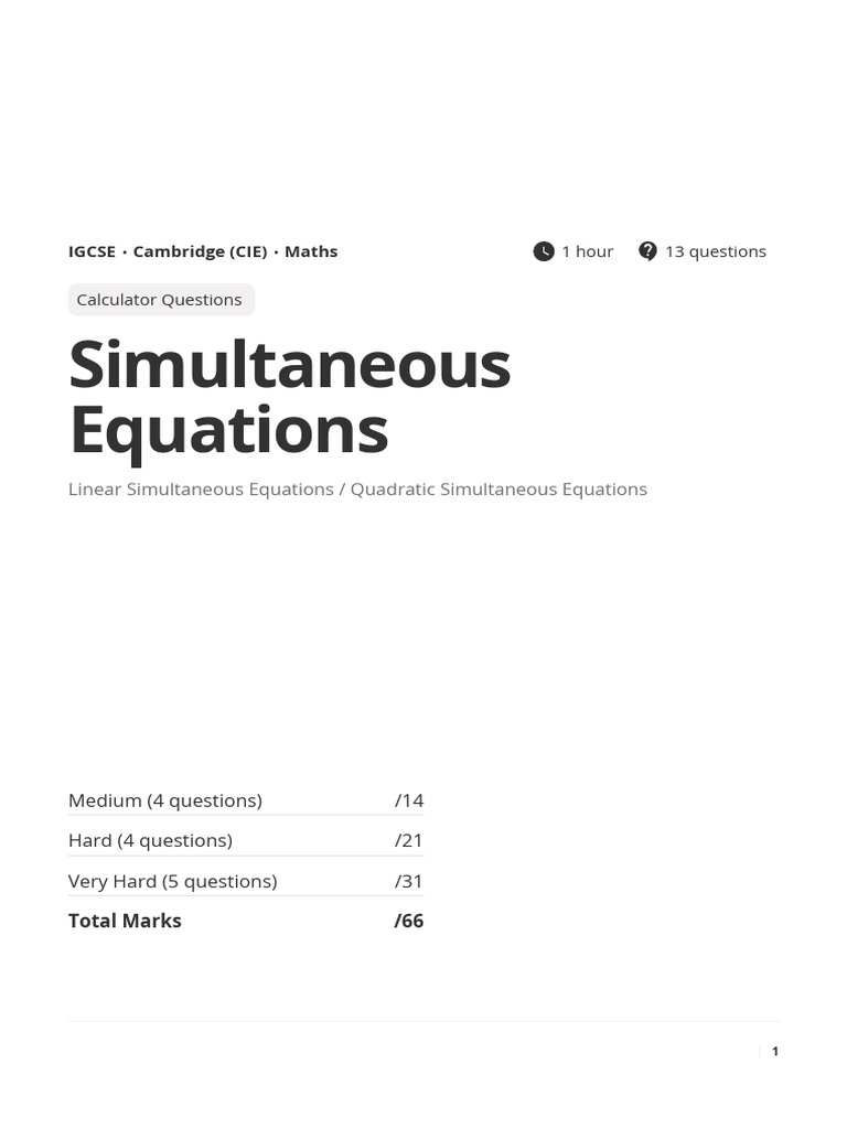 Quadratic Simultaneous Equations Guide | PDF | Equations | Mathematical ...