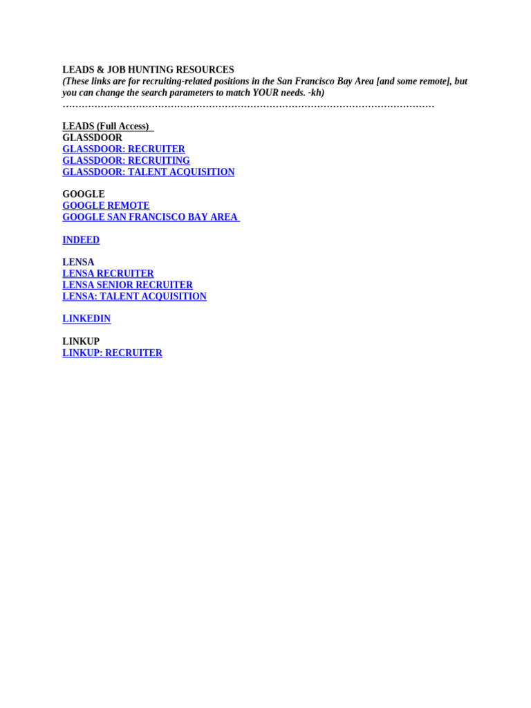 Bay Area Job Hunting Resources Guide | PDF
