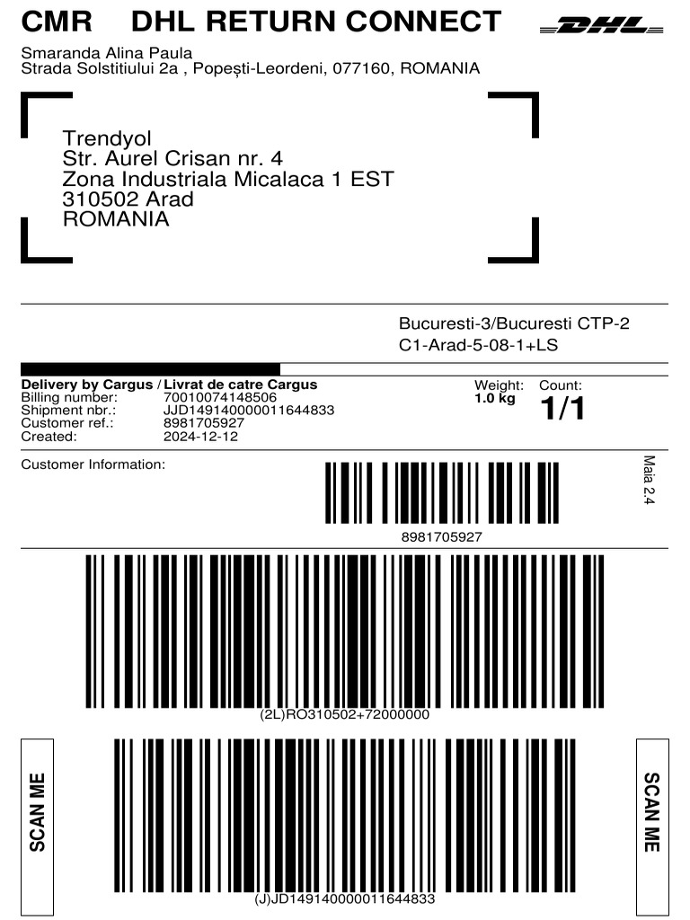 DHL Return Connect Shipment Details | PDF