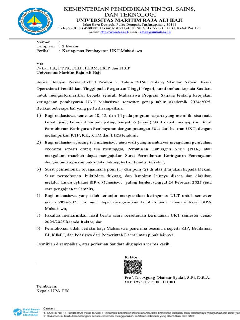 Keringanan Pembayaran UKT Mahasiswa | PDF