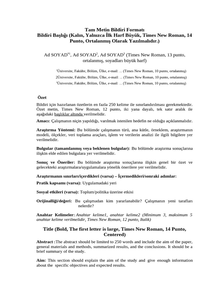 Örnek Bildiri Şablonu | PDF