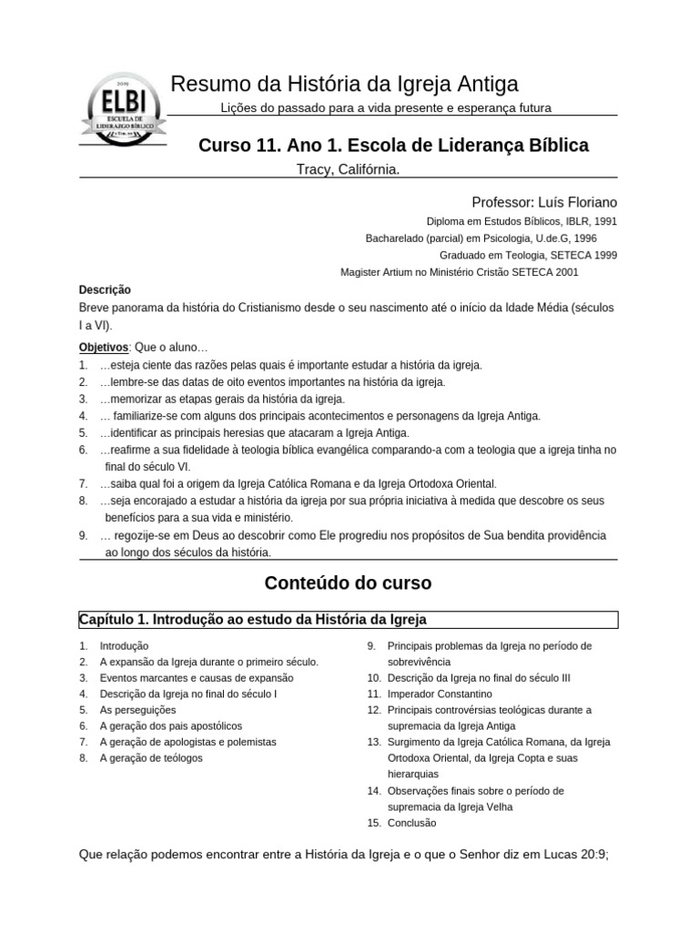 A111 História Da Igreja Antiga | PDF | Papa | Cristianismo Primitivo
