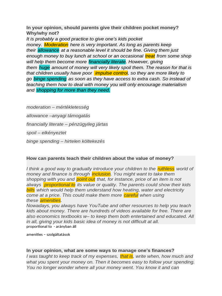 ESOL Intermediate Speaking Topic: Money | PDF | Money