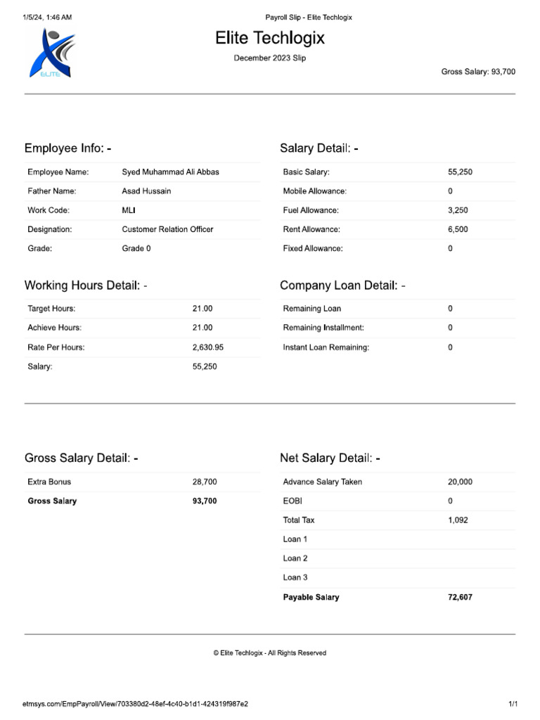 Salary Jan 2024 | PDF