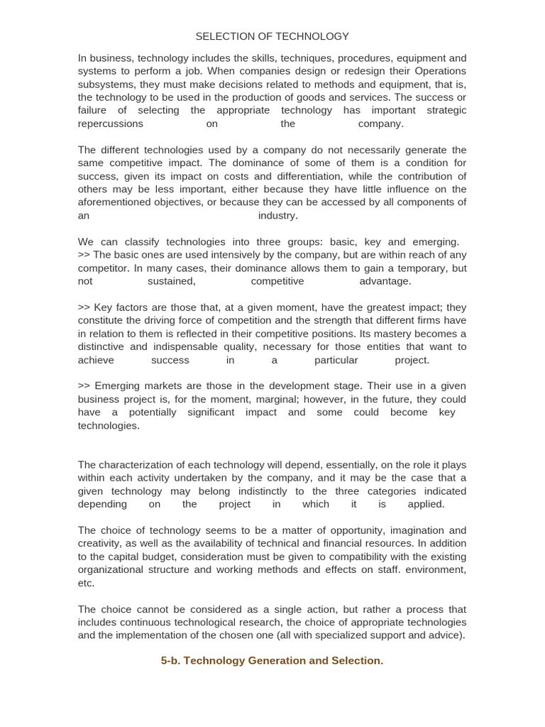 Selection of Technology | PDF | Innovation | Science