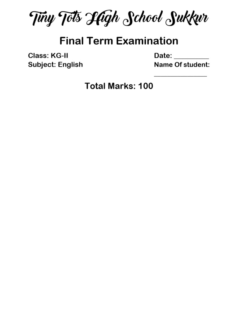 KG-II English Exam Paper: Tiny Tots | PDF
